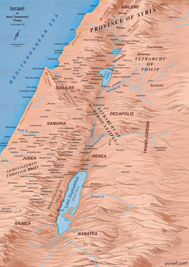 Israel in New Testament Times – 1st Century CE – Topo Color Map ...