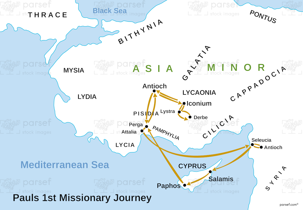 Paul’s 1st Missionary Journey Map | Bible History Maps