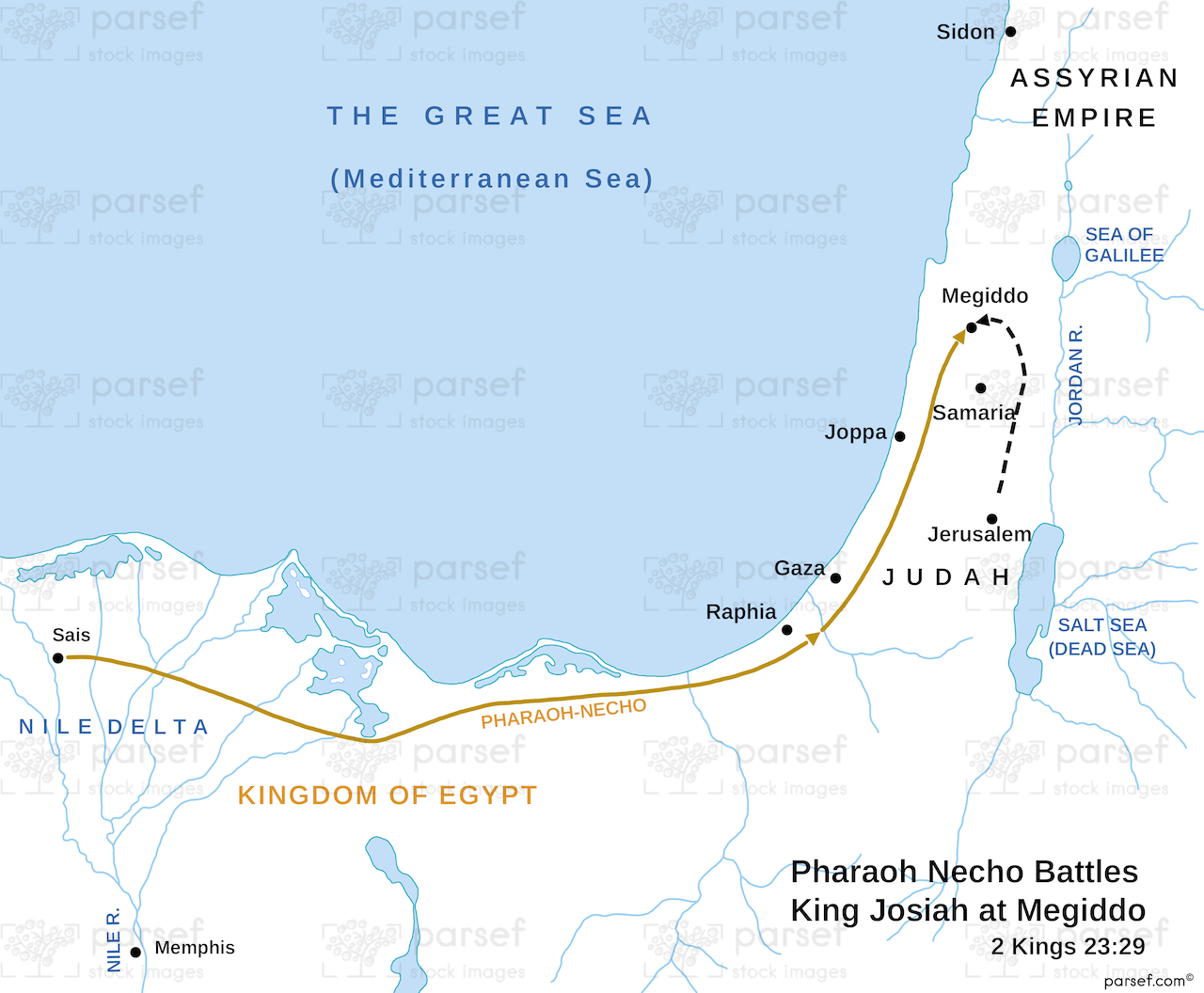Pharaoh Necho Battles King Josiah at Megiddo Map | Bible History Maps